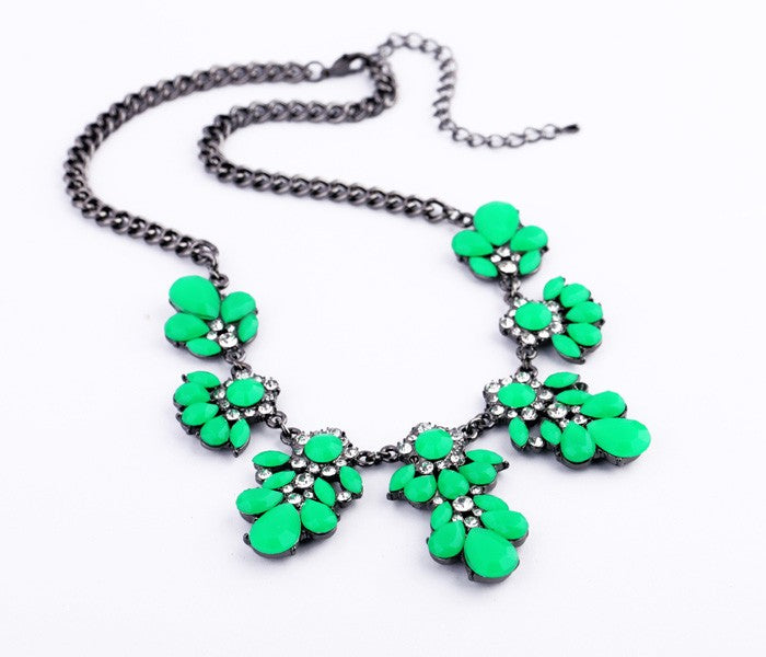 Bright Green Rhinestone Black Chain Fashion Necklace – Lady Laila Boutique