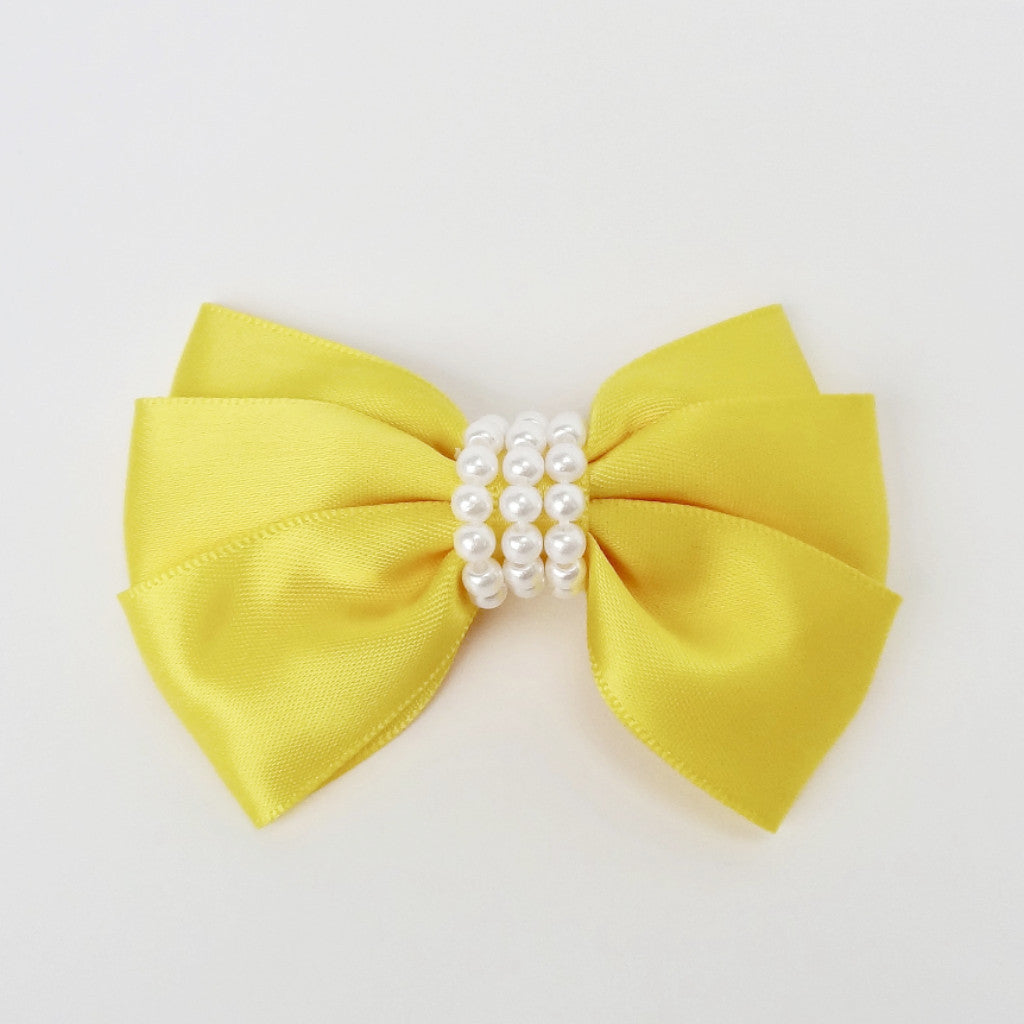 Girls Set of 2 Yellow Satin Hair Bow Clips 3” Long – Lady Laila Boutique