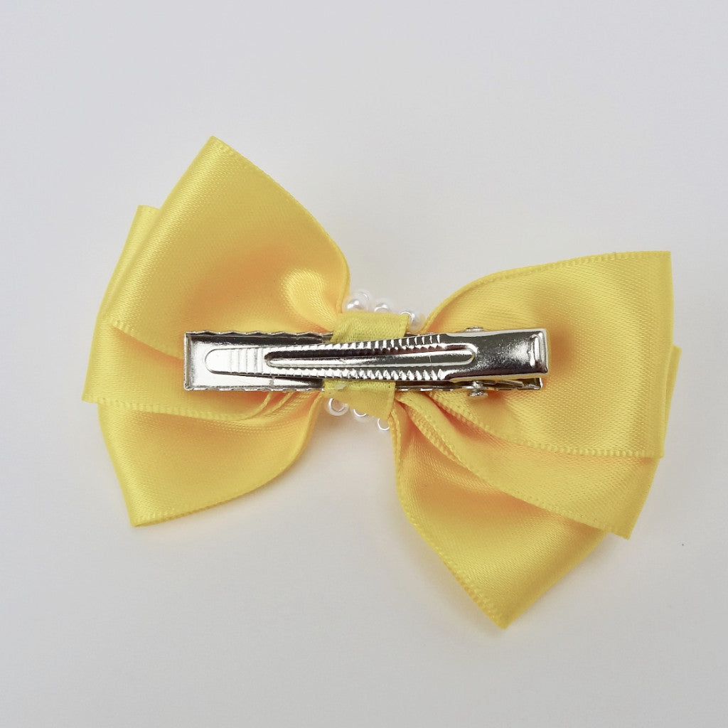 Girls Set of 2 Yellow Satin Hair Bow Clips 3” Long – Lady Laila Boutique