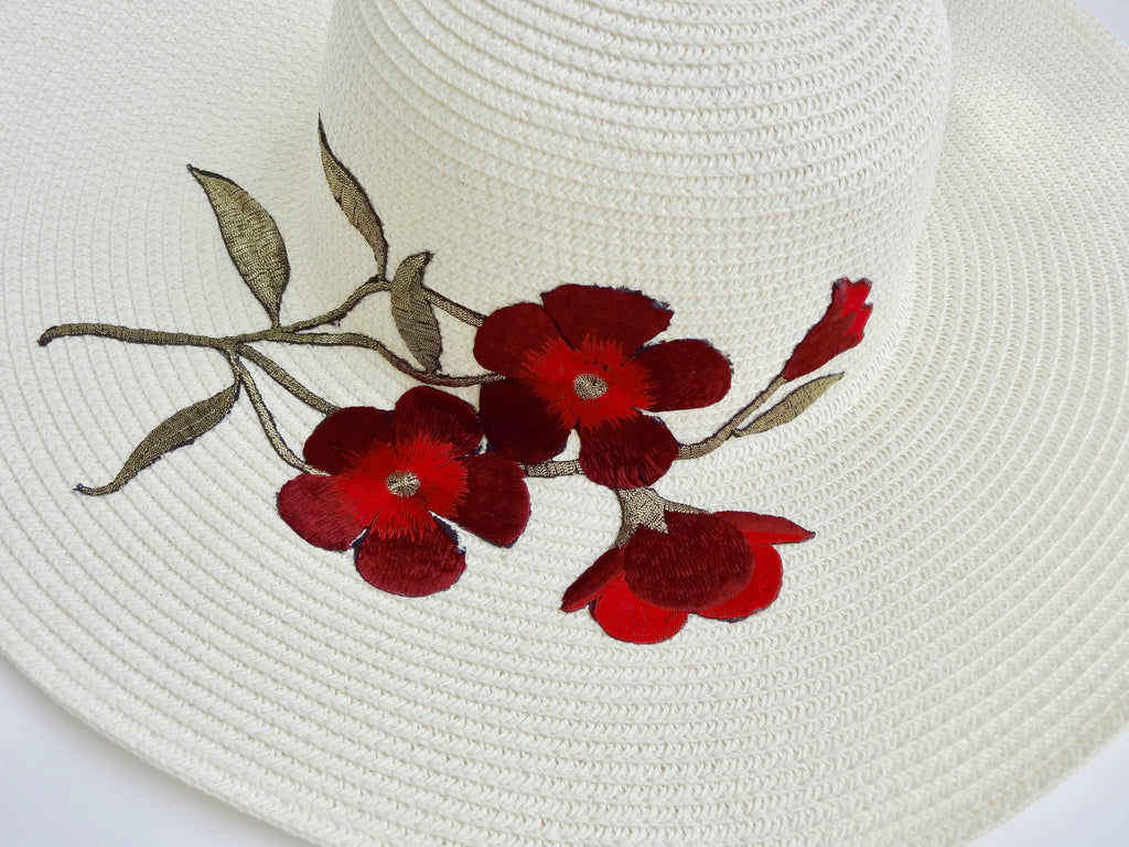 Off White Embroidered Floral Detail Beach Sun Straw Hat – Lady Laila ...