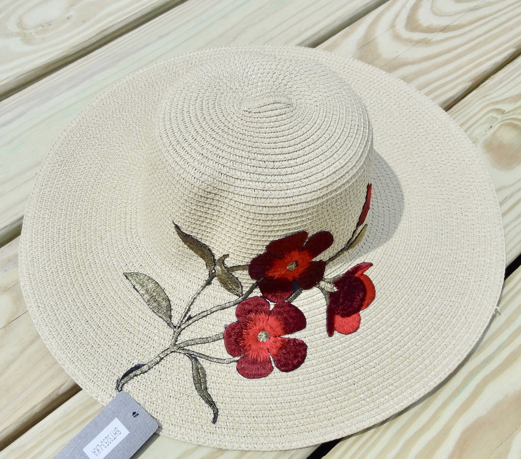 Ivory Embroidered Floral Detail Beach Sun Straw Hat – Lady Laila Boutique