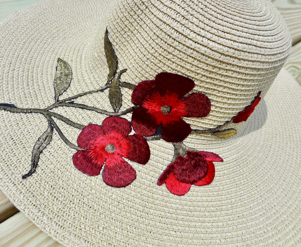 Ivory Embroidered Floral Detail Beach Sun Straw Hat – Lady Laila Boutique